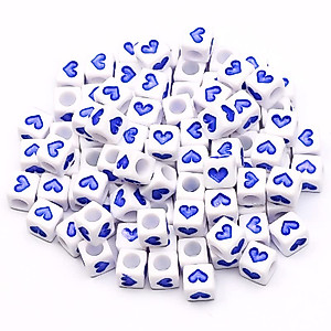 NHBT YU 6mm Mixed Blue Heart Acrylic Beads Alphabet Square Cube Spacer Loose Beads for Jewelry Making DIY Handmade Bracelet Necklace T719 (Item Diameter : 500Pcs)