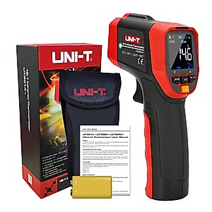 UNI-T UT301A+ Infrared Thermometer, Not for Human, -25.6°F to 788°F (-32°C to 420°C) Non-Contact Digital Laser Temperature Gun with LCD Display, Red & Grey
