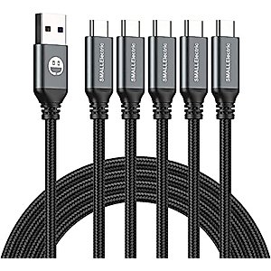 SMALLElectric USB Type C Cable 5-Pack 3FT, USB Type A to C Fast Charger Cords for Samsung Galaxy S20 S10 S9 S8 Plus, Braided Fast Charging Cable for Note 10 9 8, LG V50 V40 G8 G7,(Grey)