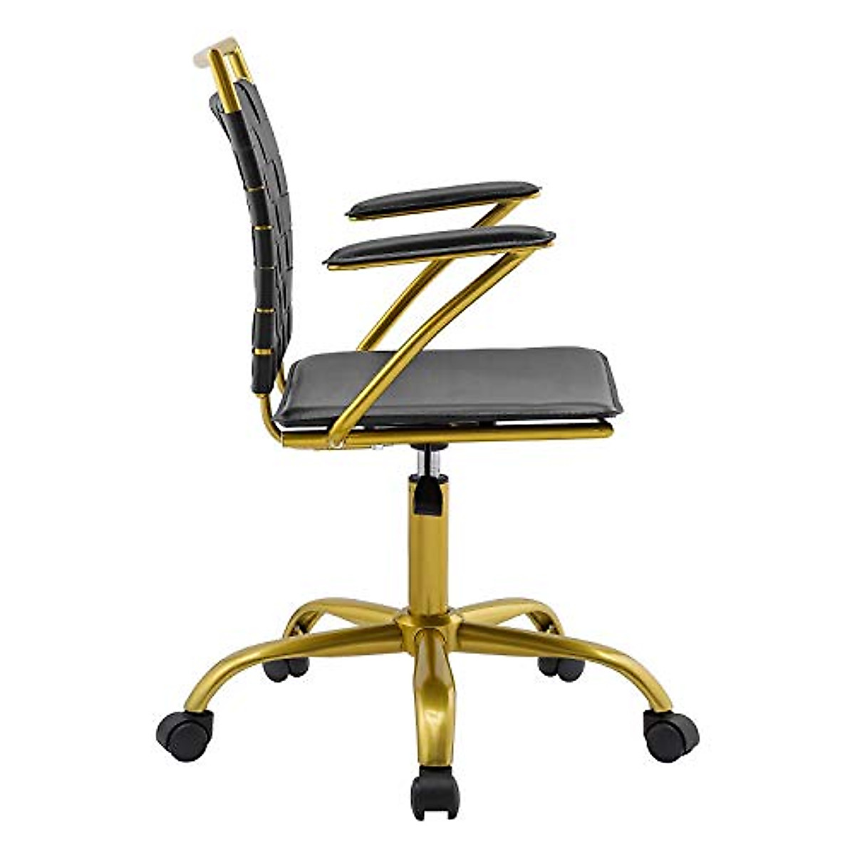 Modway Fuse Webbed Back Faux Leather and Gold Metal Adjustable Office Chair, Black