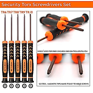 TECKMAN 11 in 1 Torx Screwdriver Set with T3 T4 T5 T6 T7 T8 T9 T10 Security Torx Screwdriver & Tweezer,Magnetic Screwdrivers Precision Repair Kit for Xbox,PS4,Macbook,Computer,Ring Doorbell & Knife