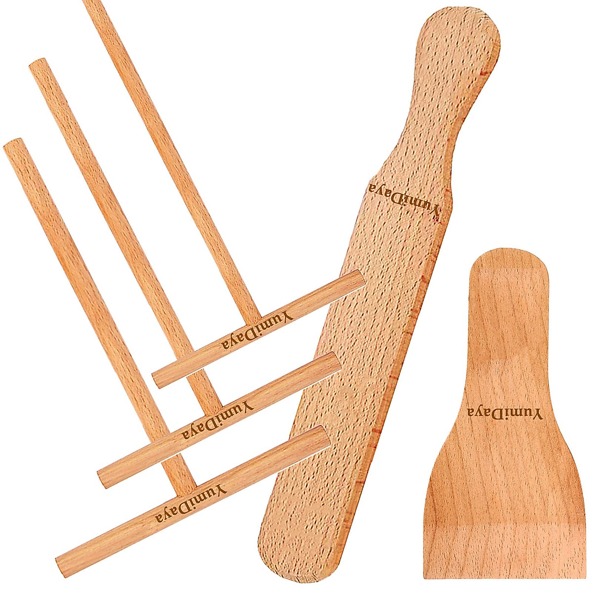 Crepe Spreader and Crepe Spatula Turner Set,Convenient Sizes to Fit Any Crepe Pan Maker - 100% Natural Wooden Crepe Spatula Set for Crepe Tools