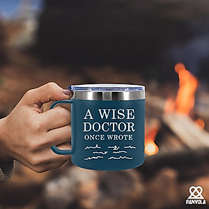 A Wise Doctor Once Wrote Insulated Coffee Cup 14oz With Handle And Lid Doctor Gifts Physician Medical Student MD Dr Husband Wife Dad Mom Stainless Steel Vacuum Insulated Camping Travel Thermal Mug