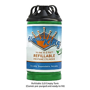 Flame King Refillable 1LB Empty Propane Cylinder Tank - Reusable - Safe and Legal Refill Option - DOT Compliant - 16.4 oz, Green
