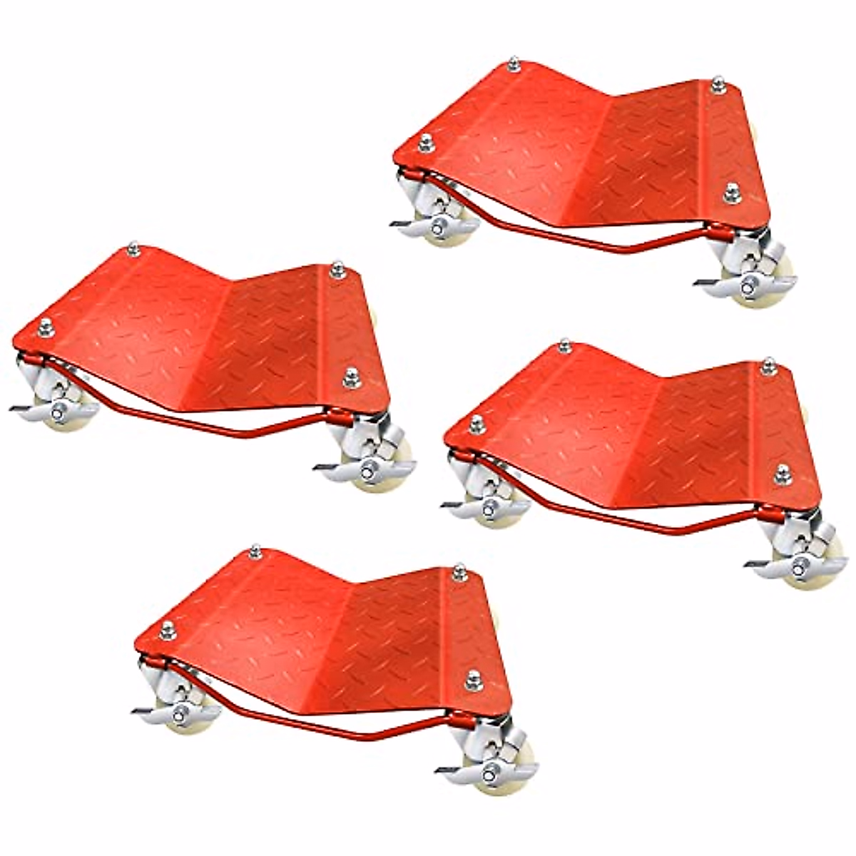 RYFT Car Dollies Heavy Duty Tire Car Skates Wheel Car Vehicle Car Moving Dolly with Brakes 6000lbs Capacity, Red, Set of 4