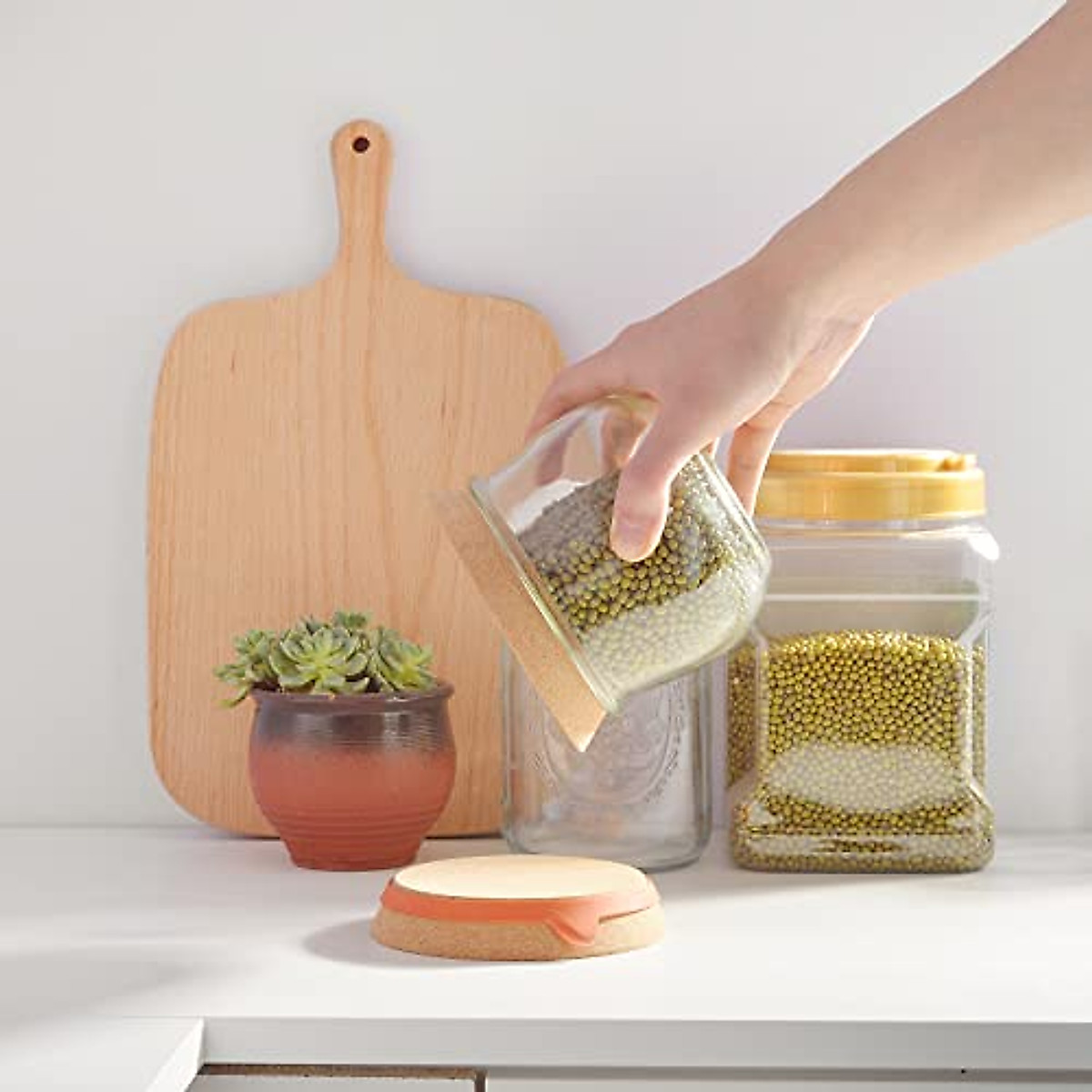 4 Pack Large Corks Lids 3.8-4.5 Inch Wood Jar Cork Lids Canning Lids Cork Bottle Lids Cork Lids Only for Kitchen Wedding Favor DIY Gift Baby Shower Canning Jars