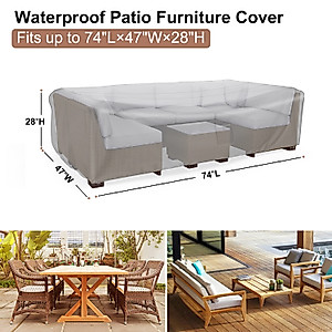 Patio Furniture Set Cover Waterproof, Mrrihand Outdoor Sectional Sofa Set Cover Heavy Duty 600D Table and Chair Set Cover 74" L×47" W×28" H
