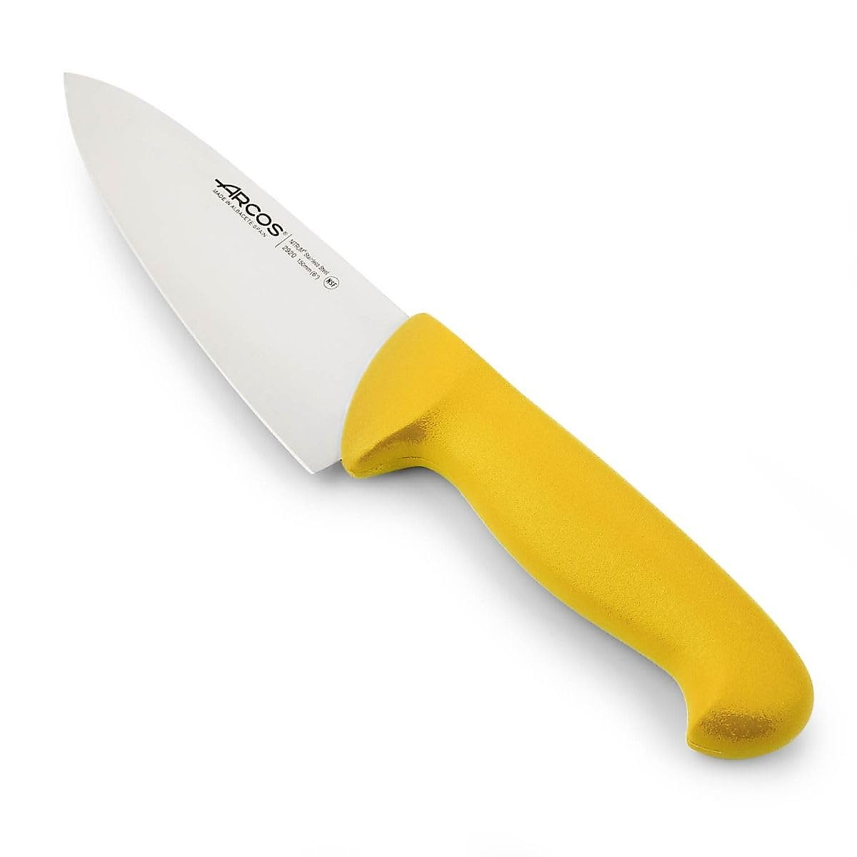 ARCOS Chef Knife 6 Inch Nitrum Stainless Steel and 150 mm blade. Professional Multipurpose Cooking Knife. Ergonomic Polypropylene Handle. Series 2900. Color Yellow
