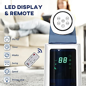HOMCOM 46.5" Tower Fan Freestanding Cooling Oscillating Fan for Bedroom, 3 Speeds, 12-Hour Timer, LED Display, Remote Control, White