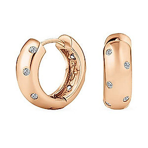 Zig Zag Bezel Set Cubic Zirconia Wide Kpop Huggie Hoop Earrings For Women For Rose Gold Plated .925 Sterling Silver