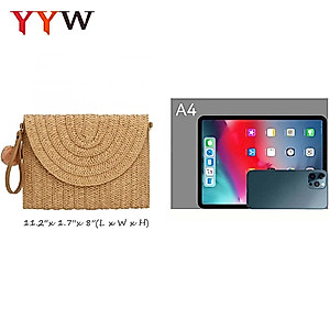 Straw Clutch,Straw Handbag Clutch for Women Summer Beach Straw Woven Envelope Purse Wallet (Dark khaki)