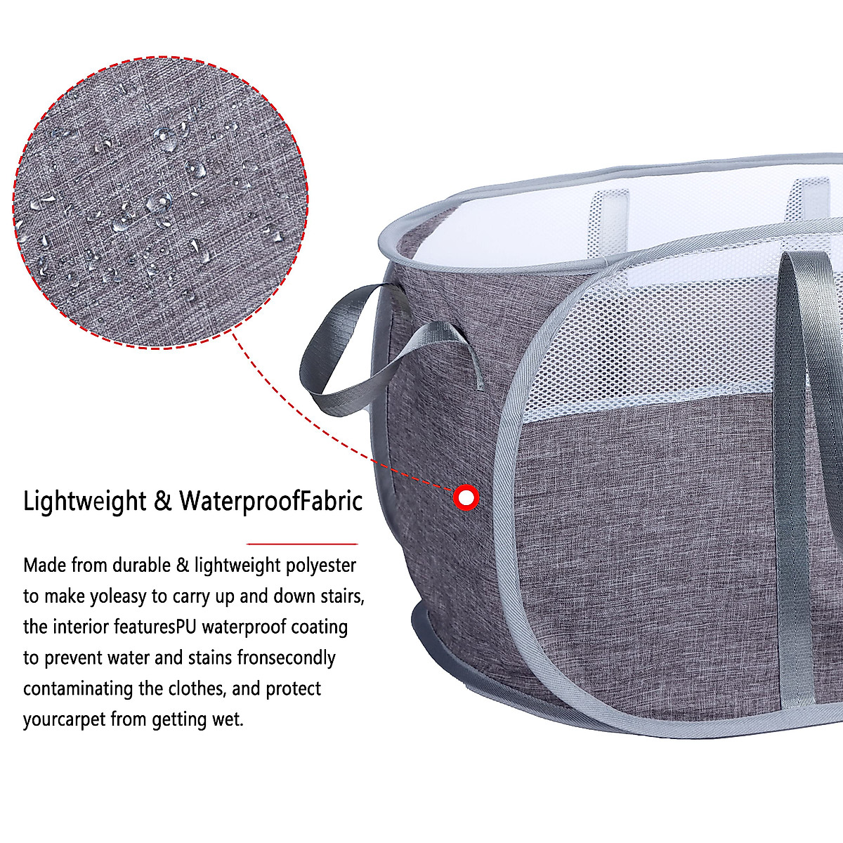 Pop Up Laundry Hamper，with Durable Handles collapsible laundry basket，Easy to Open and Fold for college Dorm,kids room，travel (Gray)…