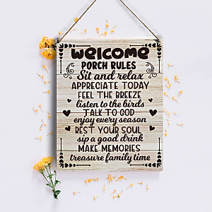 Porch Rules Sign Gifts, Rustic Sit and Relax Appreciate Today Porch Wooden Signs Wood Plaque Hanging Sign Home Porch Decor 8 x 10 Inches
