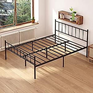 HLIPHA Queen Size Metal Platform Bed Frame with Heavy Duty Steel Slat Support,14" Height Easy Assembly Mattress Foundation,No Box Spring Needed,Black