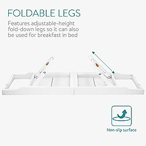 Navaris Bed and Bath Tray - Wooden Rack with Folding Legs - Bamboo Bathtub Caddy Bridge Shelf with Book or Tablet Stand - White