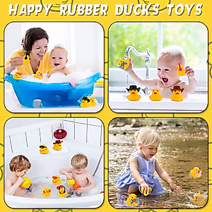 Jerify 48 Pcs Mini Rubber Duck Bulk Ducks for Ducking Car Ornament Sunglasses Cowboy Hats Bows Necklaces Earphones Headphone Cute Yellow Duck Bathtub Accessories for Summer Baby Shower Birthday Party
