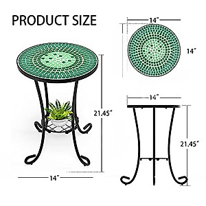 FROMJBEST Mosaic Outdoor Side Table, Patio Side Table, Weather Resistant 14" Diameter 21" H Ceramic Tile Round Outside Table for Patio, Porch, Garden, Pool, Indoor&Outdoor,Plant Stand (Vortex)