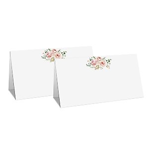 Boho Floral Blush Pink Table Place Card, 25 Pcs Tent Style Cards Set, Editable Name Cards for Table Seating, Food Lables for Birthday Party, Baby Shower, Wedding, Bridal Shower(18)
