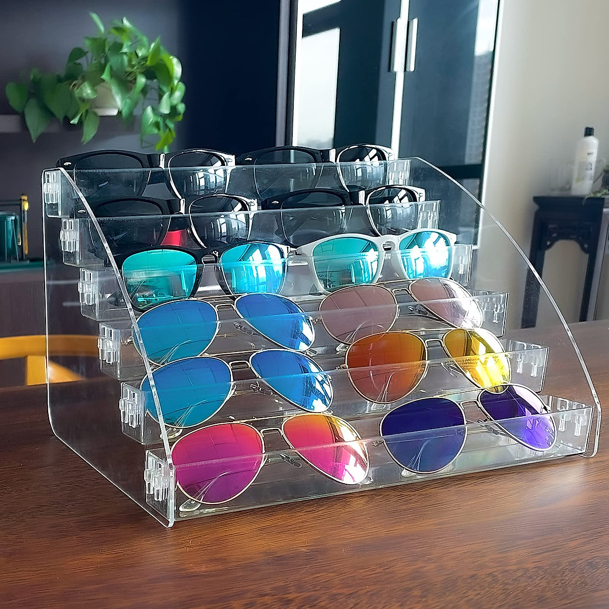 MineSign Sunglasses Organizer Clear Eyeglasses Display Case Sticker Display Tray For Glasses Tabletop Holder Stand (6 layer)