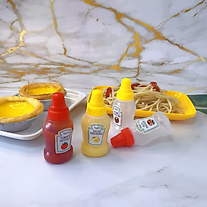HYMAOME 4pcs Mini Condiment Squeeze Bottle Ketchup/Soy Sauce/Honey/Salad Dressing Container Portable Reusable Lunchbox Dispensers with Screw Cap,25ml