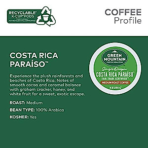Green Mountain Coffee Roasters Costa Rica Paraiso, Single-Serve Keurig K-Cup Pods, Medium Roast Coffee Pods, 12 Count (Pack of 6)