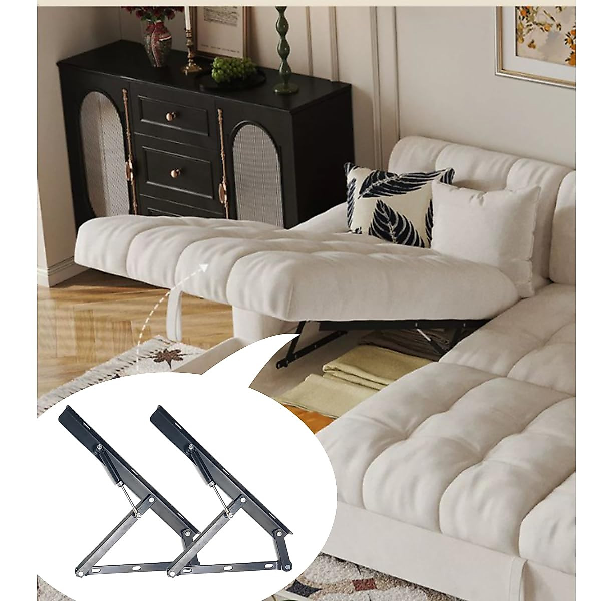 Sofa Bed Storage Lift Hinge, Adjustable Folding Sofa Storage MechanismHinge，Lifting Storage Sofa Hinge，Saving DIY Engineering Furniture Hardware, Black (2pcs)