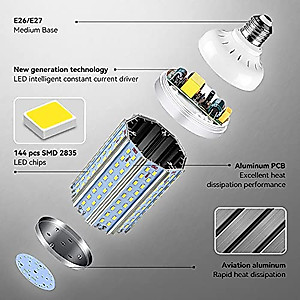 2-Pack 200W Equivalent LED Corn Light Bulb 3000 Lumen 6500K Cool White Daylight 30W LED Corn Lamp E26/E27 Medium Base for Indoor Outdoor Warehouse Garage Basement Backyard Factory Barn and Many Areas