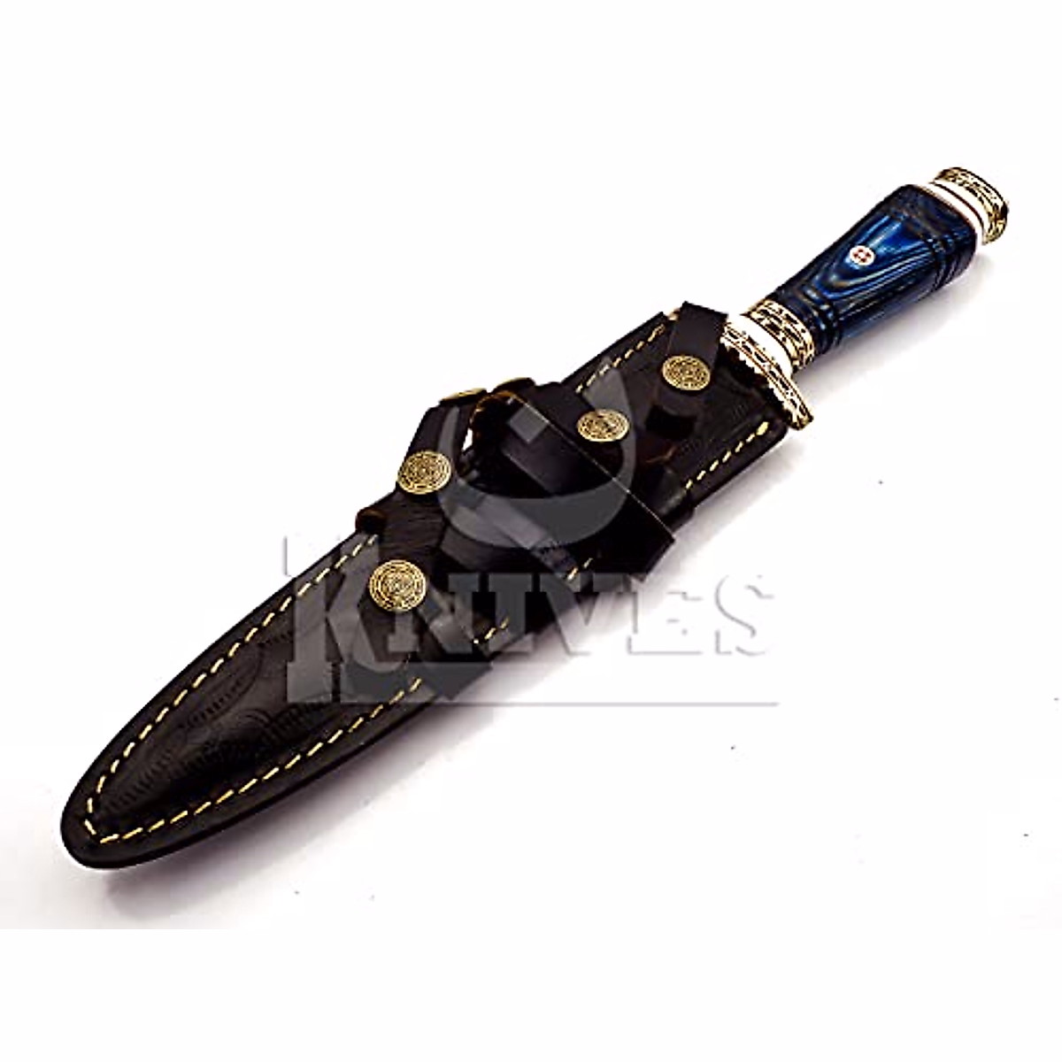 NoonKnives: custom Hand Made Damascus Steel Collectible wavy dagger Knife (blue)