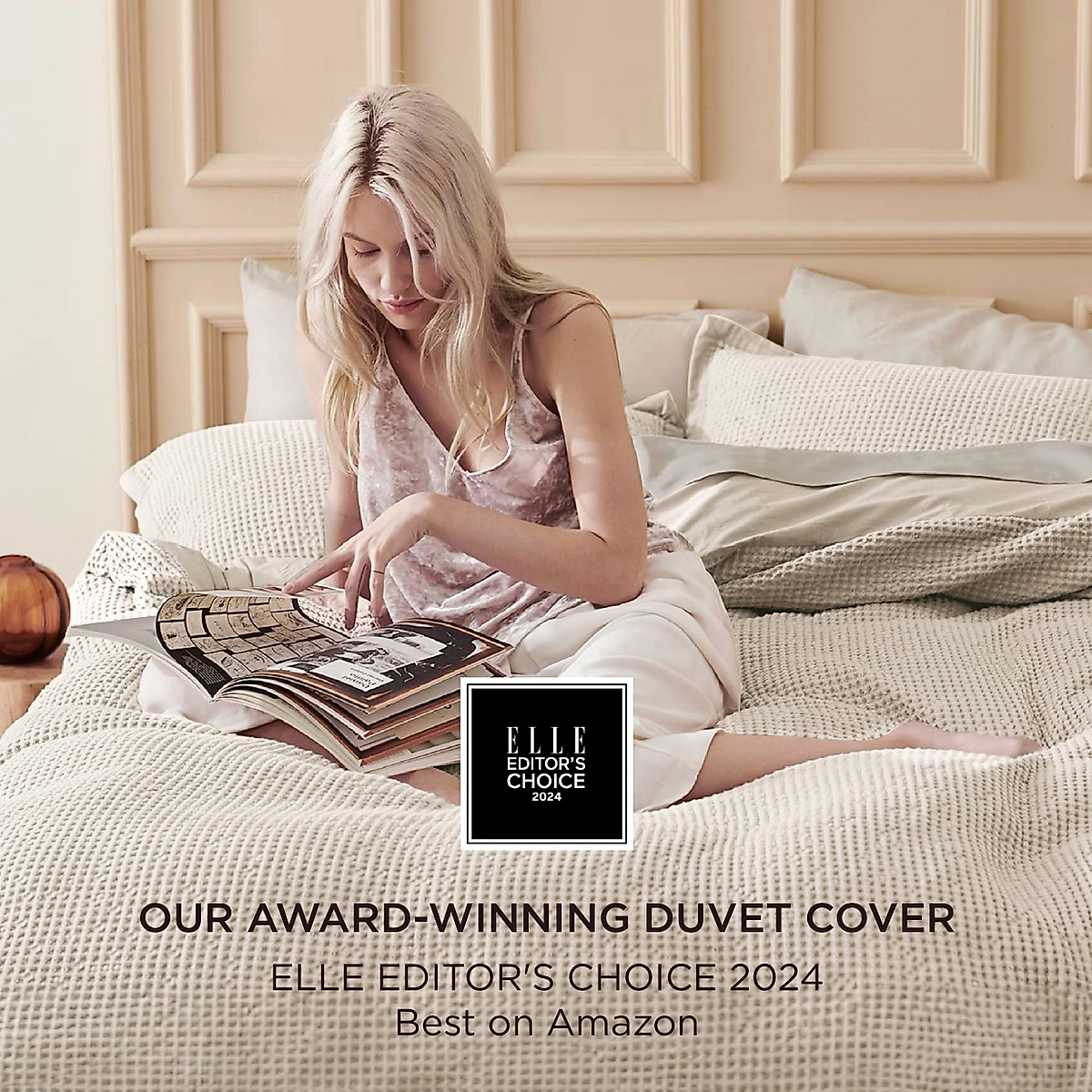 Bedsure Cotton Duvet Cover Queen Size - 100% Cotton Waffle Weave Beige Duvet Cover Queen Size, GentleSoft™ and Breathable Bedding Set for All Season, 3 Pieces, 90"x90"
