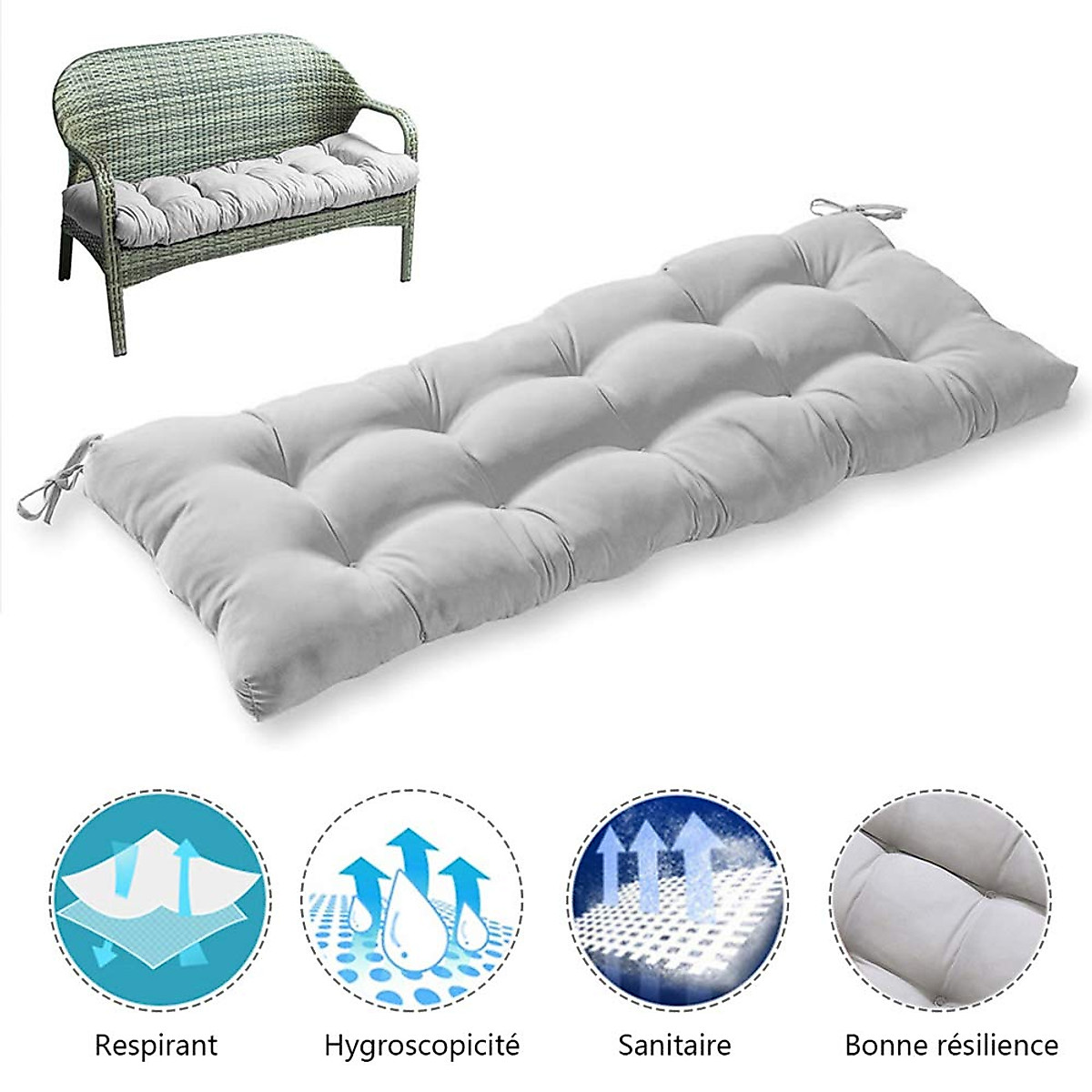 Indoor/Outdoor Bench Cushion, Swing Cushion, 51.2"x19.7", for Lounger Garden Furniture Patio Lounger Bench (Navy)