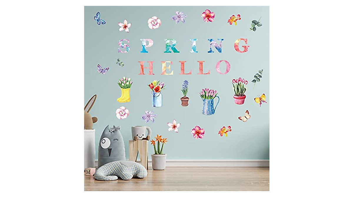 Spring Bulletin Board Decor - 68 Pcs Hello Spring Cut Outs with Glue Points