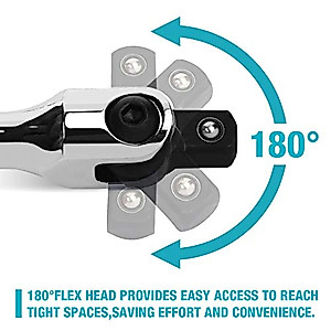 DURATECH 3-Piece Breaker Bar Set, 1/4'', 3/8'' & 1/2'' Drive Breaker Bars Heavy Duty, 6", 10", 15" Length, with 180° Rotatable Head, Spring-loaded Detent Ball, Premium Chrome Alloy Made