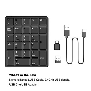 Wireless Number Pads, Numeric Keypad Numpad 26 Keys Portable 2.4 GHz Financial Accounting Number Keyboard Extensions 10 Key USB Keypad, PC, Desktop, Small Keyboard, Notebook (Black)