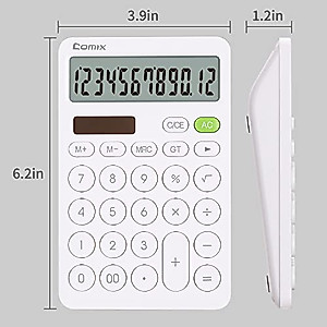 Comix Desktop Calculator with Large LCD Display and Big Button, 12 Digits Baisc Calculator, Standard Calculator, Solar Battery Dual Powered, for Office Home School & Business Use (White)