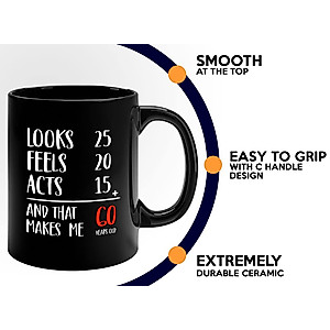 Flairy Land Funny 60th Birthday Shot Glass 1.5oz - Looks 25 Feels 20 Acts 15 That Makes Me 60 Year Old - 60th Birthday For Dad Mom Born in 1962 Turning 60 Years Old 6 Decade Nostalgic Reunion