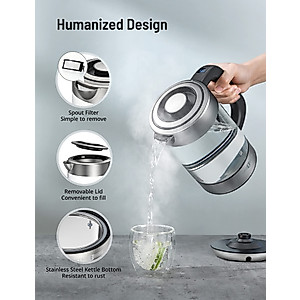 Paris Rhône Electric Kettle, Tea Kettle with 6 Temperature Settings, 1.7L Glass & Stainless Steel Heater, Touch Control, LED Screen, Keep Warm Mode, Boil-Dry Protection, for Milk, Tea, Coffee