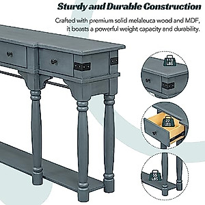 Bellemave Console Table Entryway Table with 3 Storage Drawers and Open Style Shelf Retro-Style Sofa Table for Living Room, Couch, Hallway, Foyer, Kitchen Counter (Dark Navy)