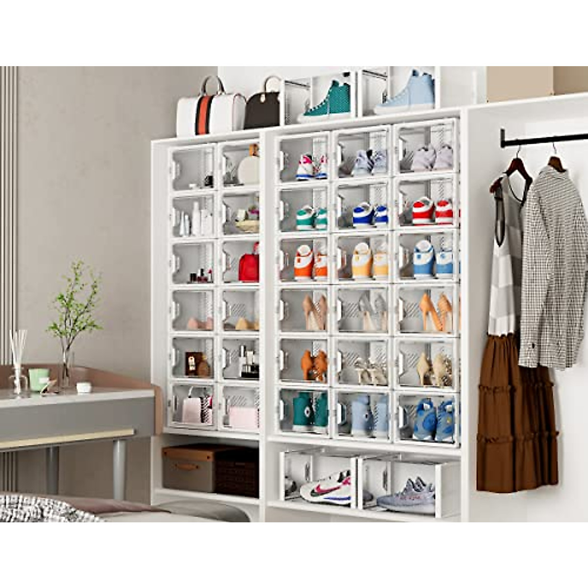 Shoe Storage, 12 Pack Large Shoe Organizer for Closet, Shoe Boxes Clear Plastic Stackable Shoe Storage Boxes for Size 13