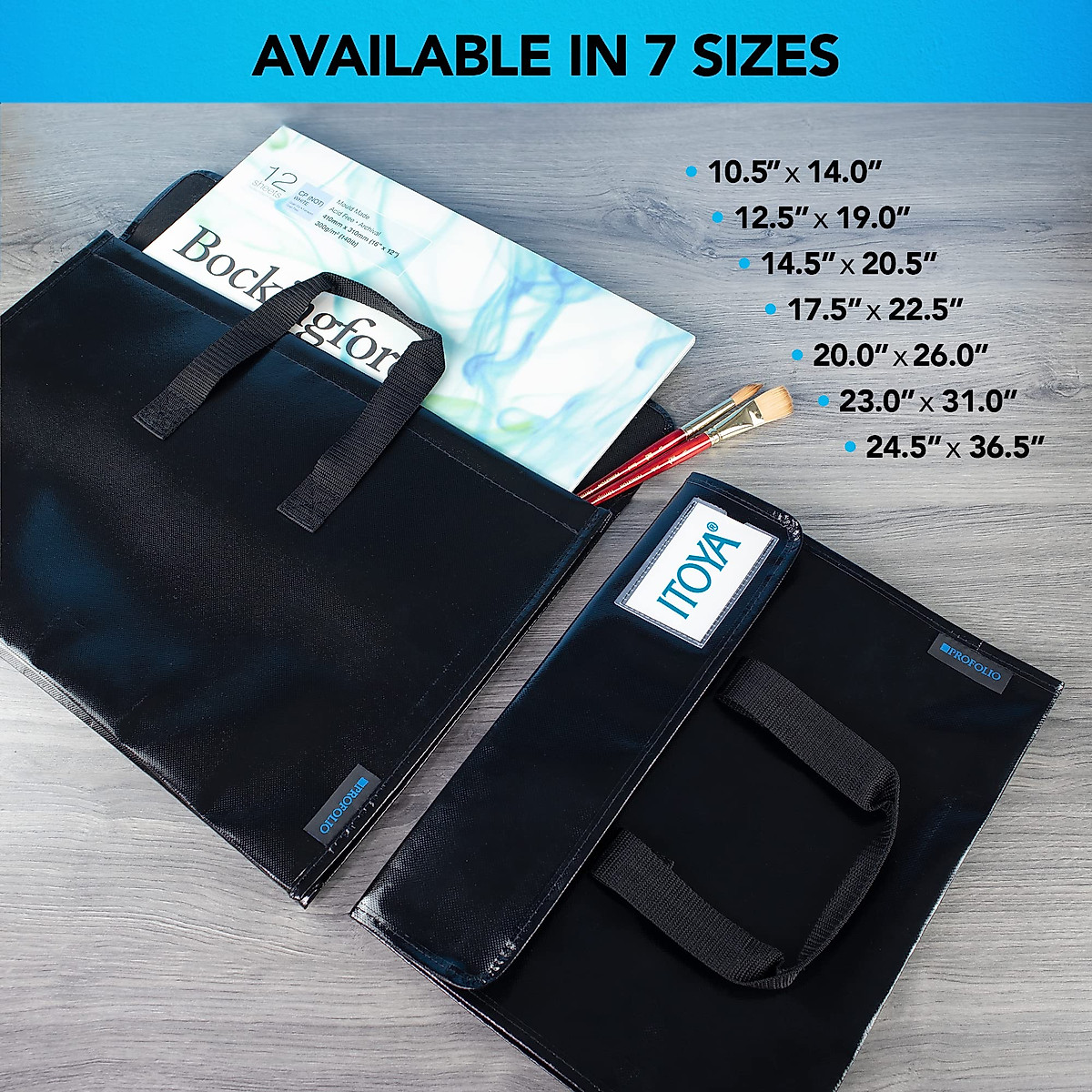 Itoya Art Profolio Brand Art Envelopes, 17.5x22.5", Stitching and a Durable Handle, Color: Black.