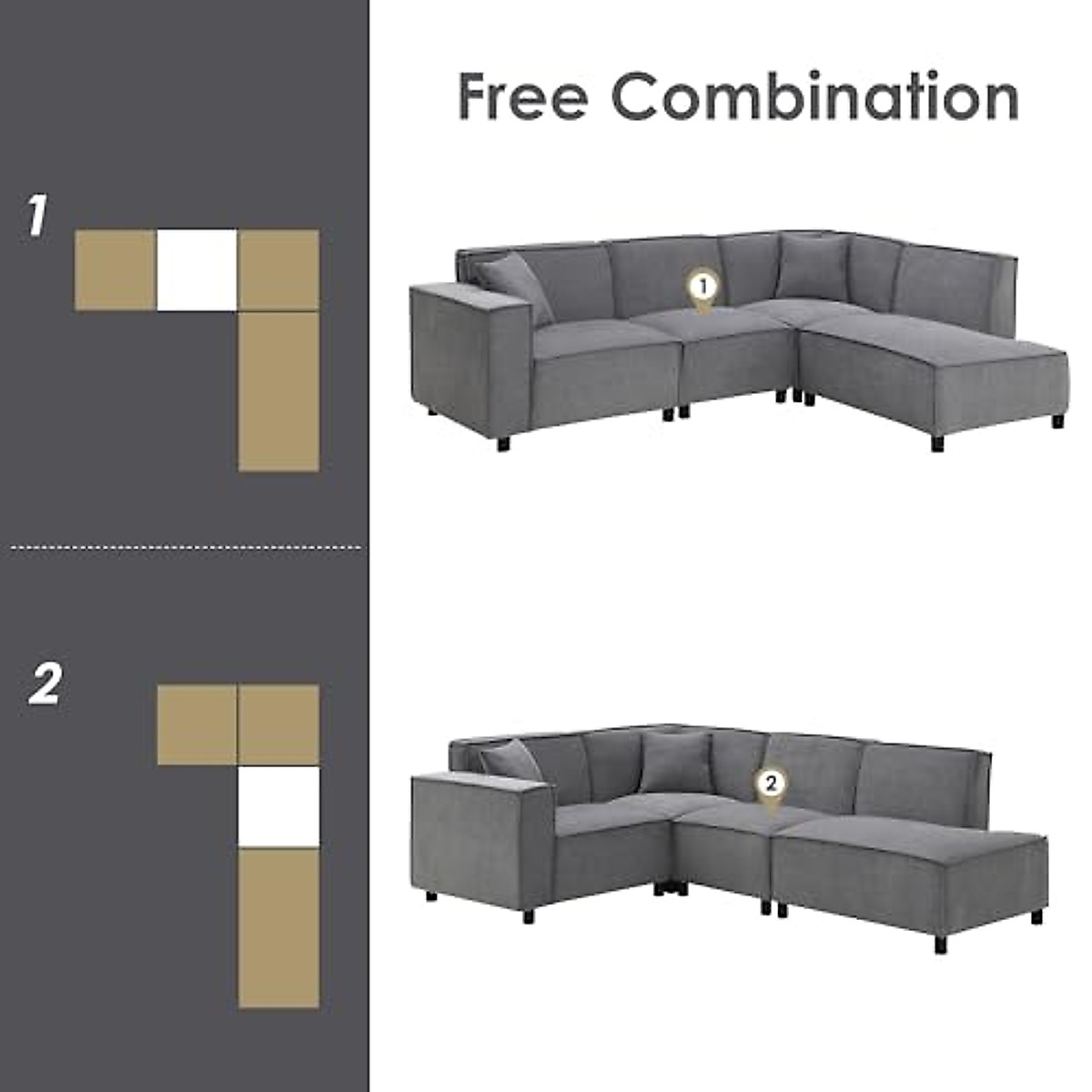 Brabrety 97 * 74" Modern Minimalist Style Sectional Sofa,L-Shaped Couch Set with 2 Free Pillows,5-seat Chenille Fabric Couch with Chaise Lounge for Living Room, Apartment, Office. (Grey#Chenille)