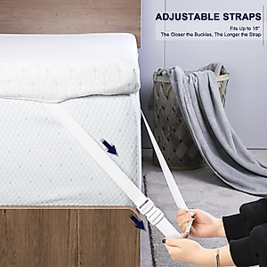 Ferlizer 3 Inch Twin XL Mattress Topper Cover, Bamboo Zippered Cover for Mattress Topper, Twin Extra Long Adjustable Straps, Removable and Washable