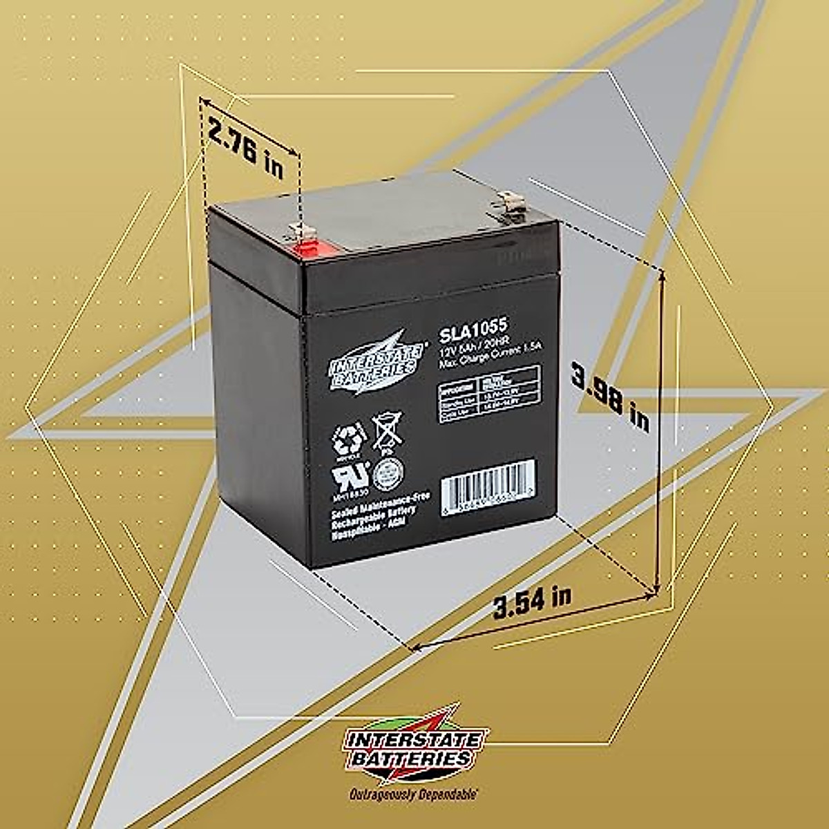 Interstate Batteries 12V 5Ah Battery (SLA1055) & 12V 8Ah Battery (SLA1075) Rechargeable Sealed Lead Acid SLA AGM (F1 Terminal) Wireless Internet UPS Systems, 5.94" x 2.56" x 3.70" (LxWxH)