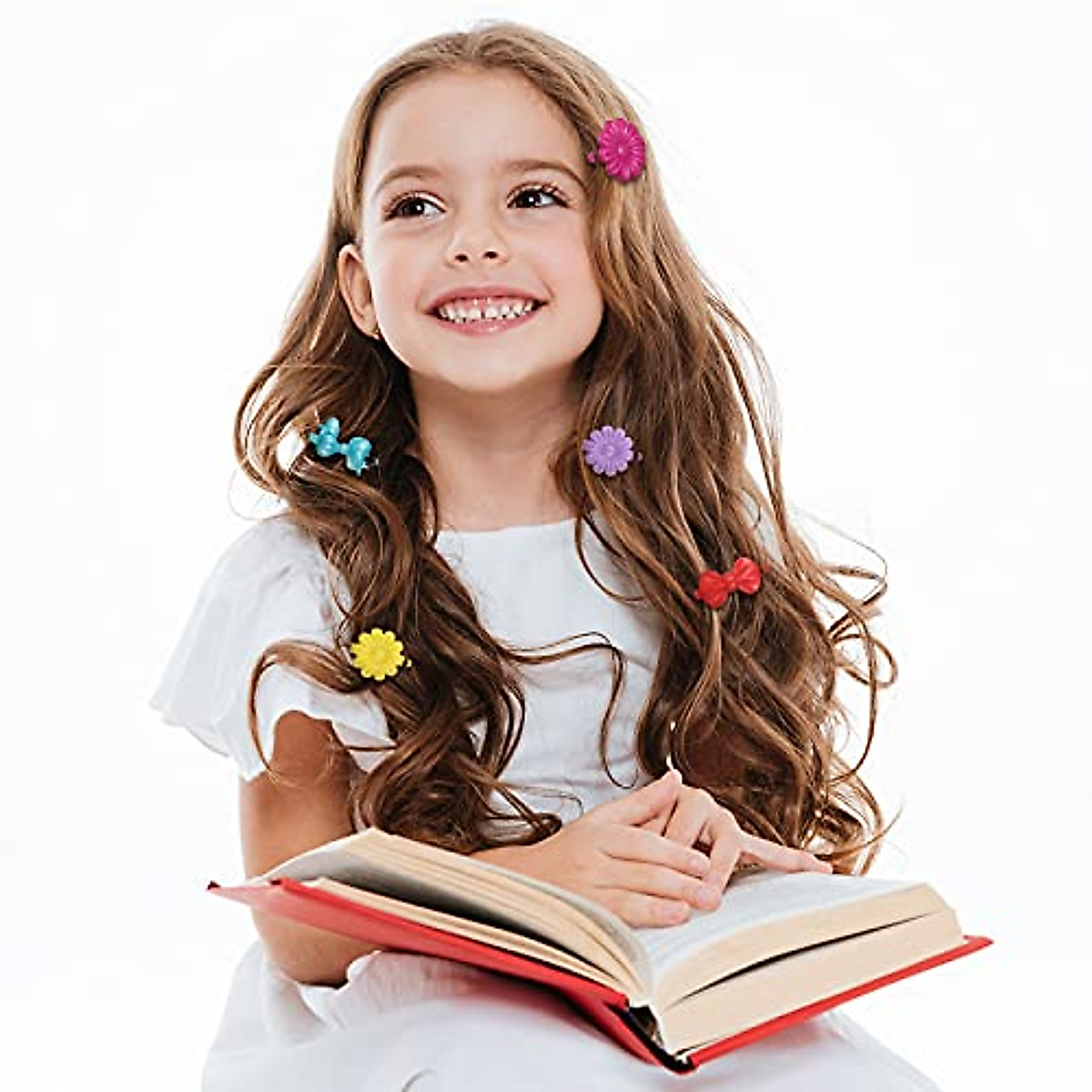 108 Pieces Self Hinge Hair Barrettes for Girls Plastic Hair Barrettes Baby Girl Barrettes 80s 90s Flower Bow Cartoon Design Hair Pins for Baby Girls Toddlers (Cute Style)