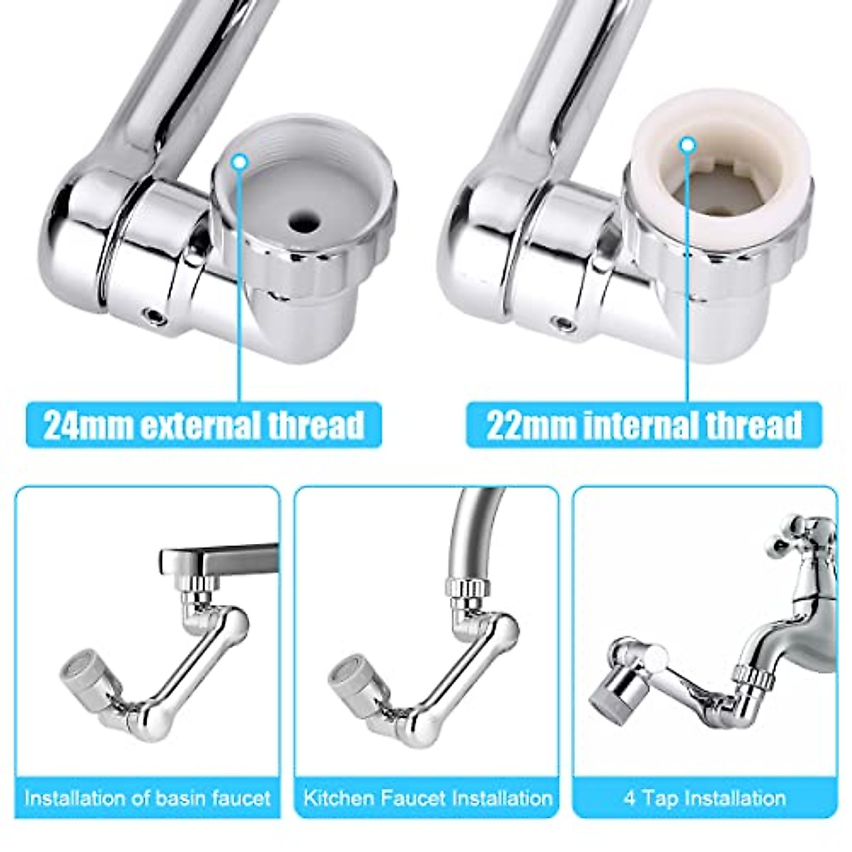 Ainiv 1080° Rotate Faucet Aerator, Swivel Tap Aerator with 2 Modes Adjustable Shower Head, Filter Sprayer for M22/24 Thread Taps, Tap Extension Attachment Replaceable Aerator for Kitchen, Bathroom