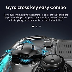 ROTOMOON Clear Wireless Controller with 8 Color Adjustable LED Lighting Compatible with PS4 Pro/PS4 Slim/PS4 Controller, with Headphone Jack for PS4 Dualshock 4 Game