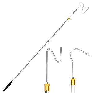 Cagaloi Clothes Hook Pole，30-74 inch Adjustable Extension bar Hooks.for Christmas Light Hook Poles, high Reach Garment Hook, Closet Hook Pole, Comfort Foam Handles (with Two Long Hooks)