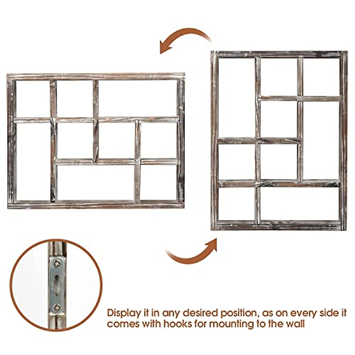 J JACKCUBE DESIGN Rustic Multi-Slot Shelf Cube Display 9 Compartment Shadow Box Wall mountable Shelf for Collection Square Freestanding Case Farmhouse Décor - MK570A (Rustic Wood)