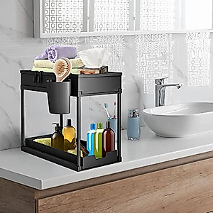 Under Sink Organizers and Storage,2 Tier Multipurpose Under the Sink Organizer, Sliding Kitchen Storage Pull Out Double Shelf Drawer for Bathroom Counter Cabinets, Undersink Hair Tool