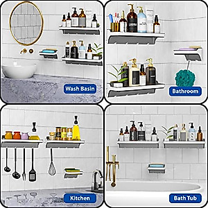 Traceless Adhesive Shower Caddy with Hooks – No Drilling Wall Mounted Bathroom Shower Organizer– Rustproof Shower Shelves for Inside Shower and Kitchen Storage with Soap Dish –3 Pack