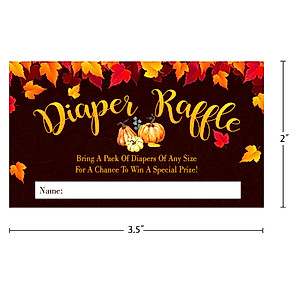 XJF 50 Pack Diaper Raffle Tickets 2*3.5inch Baby Shower Invitations Cards Maple Leaves Baby Shower Cards for Girl or Boy Baby Shower Game Bring a Pack of Diapers to Win Favors Yellow BS-CJK-NG-1
